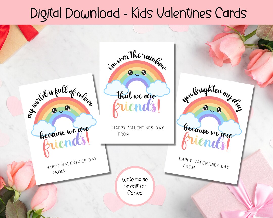 EDITABLE Printable Rainbow Valentines Cards, Classroom Valentines Day ...