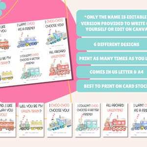 EDITABLE Printable Train Valentine Cards, Classroom Valentines Day Card ...
