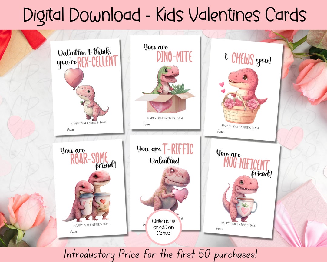 EDITABLE Dinosaur Valentine Cards, Classroom Valentines Day Card, Kids ...