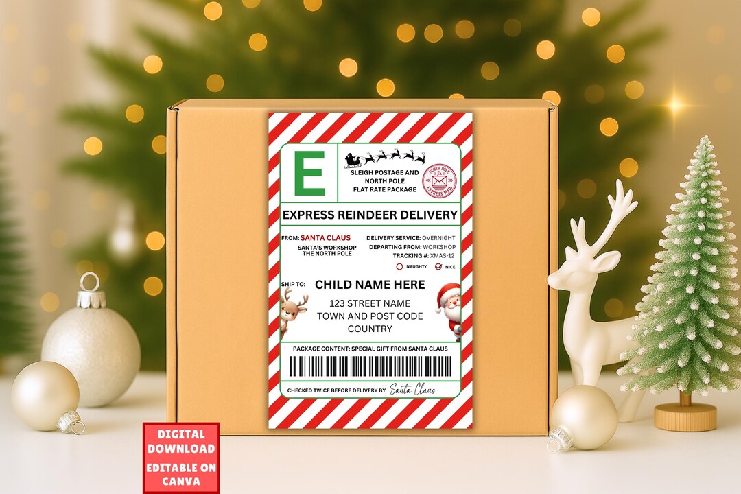 EDITABLE Santa Shipping Label, North Pole Delivery Tags, Santa Mail ...