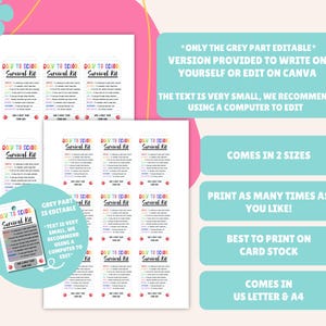 EDITABLE Back to School Survival Kit, First Day of School Gift Tag ...