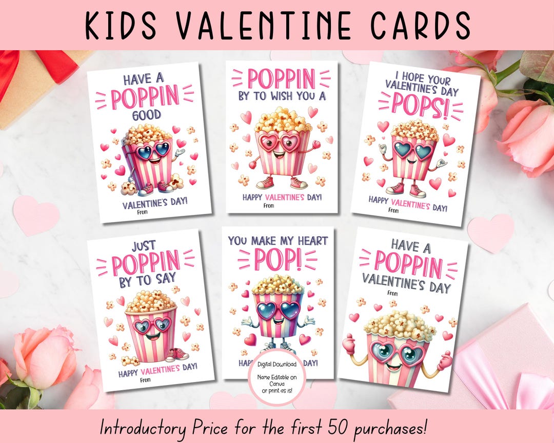 EDITABLE Popcorn Valentine Card, Classroom Valentines Day Card, Kids ...
