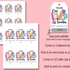 EDITABLE Teacher Valentine Gift Tags, Valentine Teacher Gift, Printable ...