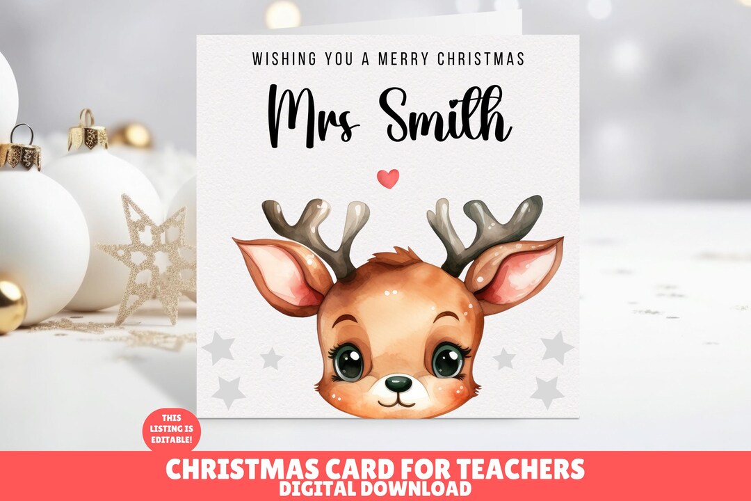 EDITABLE Teacher Christmas Card, Personalized Christmas Card for ...
