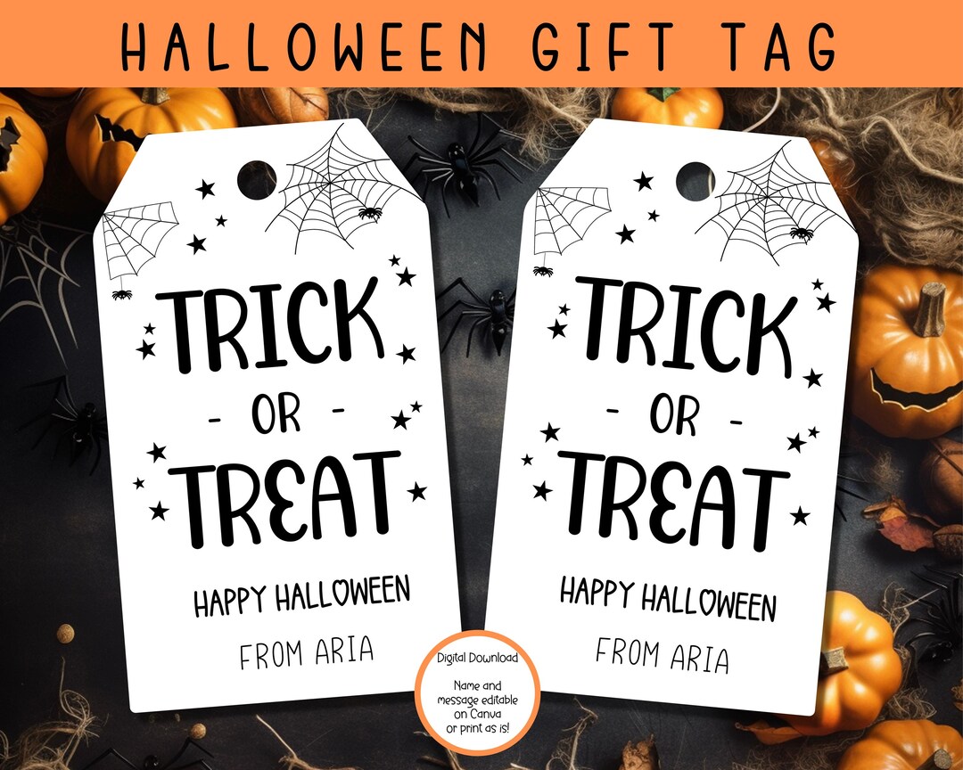 EDITABLE Halloween Gift Tag, Halloween Favor Tag, Trick or Treat Favor ...