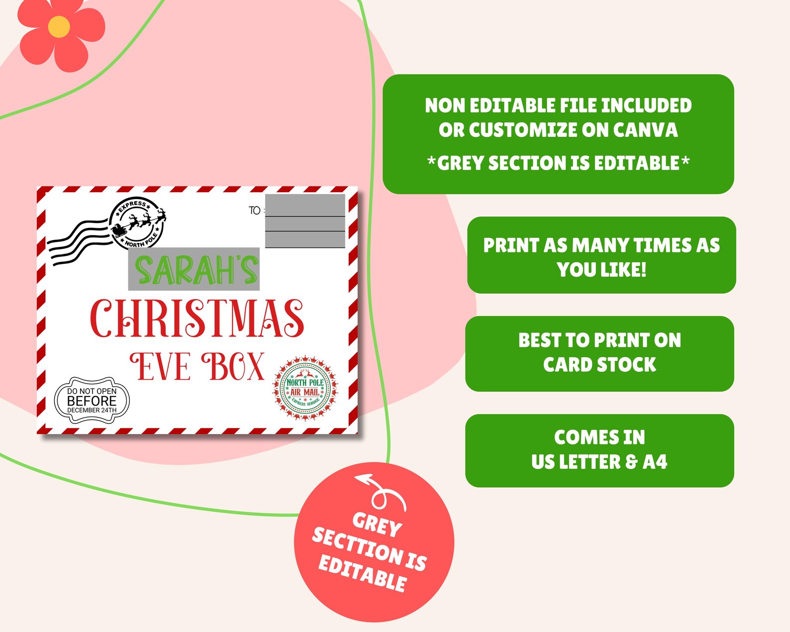EDITABLE Christmas Eve Box Label, Printable Christmas Eve Box Sign ...