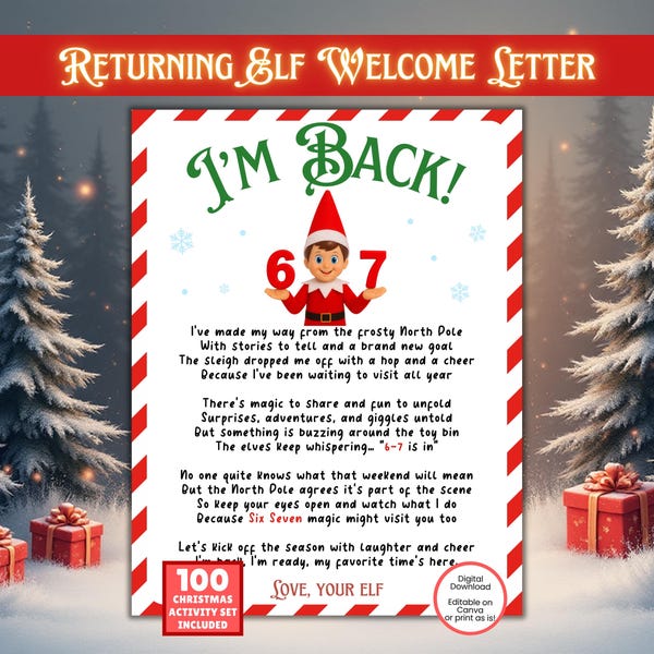 6 7 Welcome Back Elf - Etsy