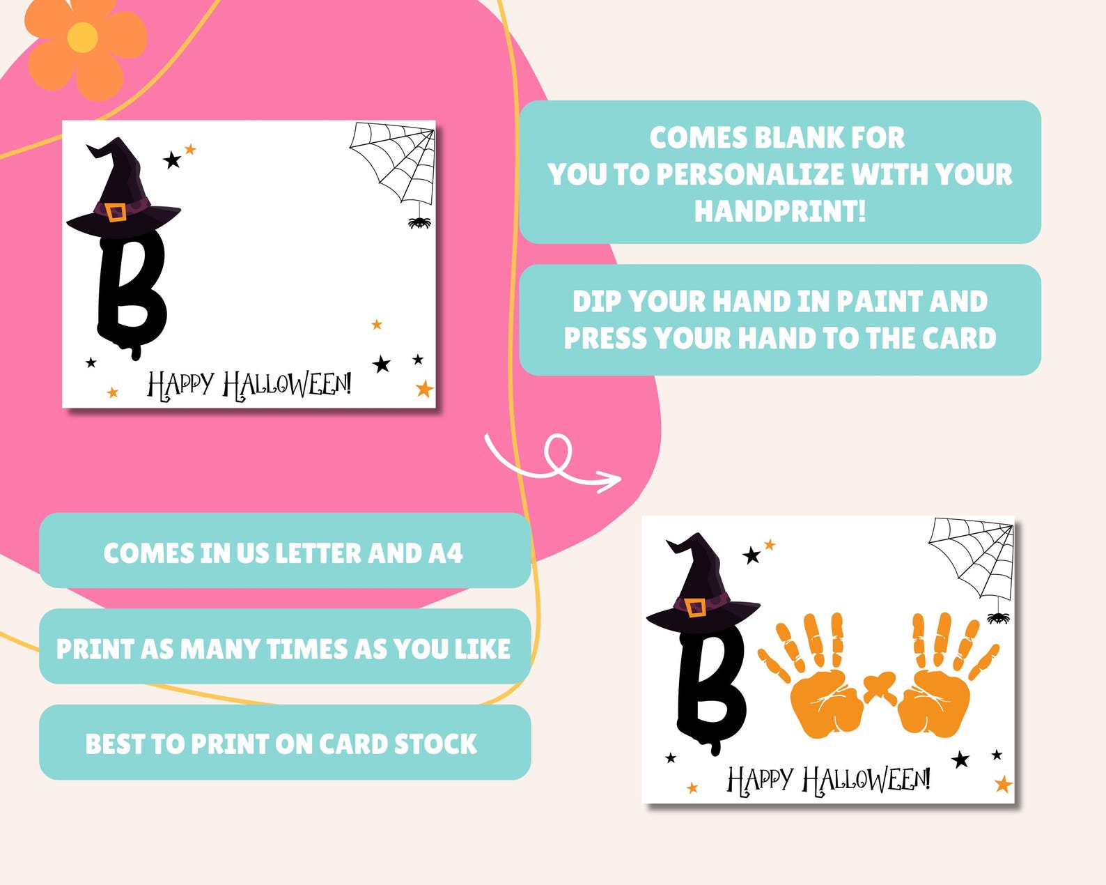 Boo Halloween Handprint, Halloween Printable Handprint Craft for Kids ...