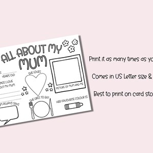 Mother's Day Printable, All About My Mum, Mothers Day Gift, Card for ...