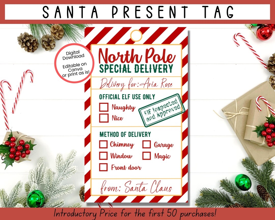 EDITABLE Santa Gift Tag, North Pole Delivery Tags, Present From Santa ...