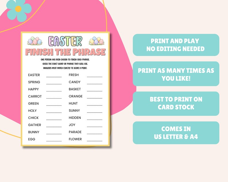Easter Finish the Phrase Game, Easter Quiz Game, Easter Printable Game ...