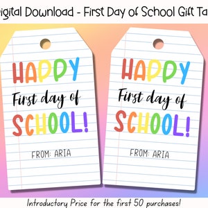 EDITABLE First Day of School Gift Tag, Back to School Gift Tag, Teacher ...