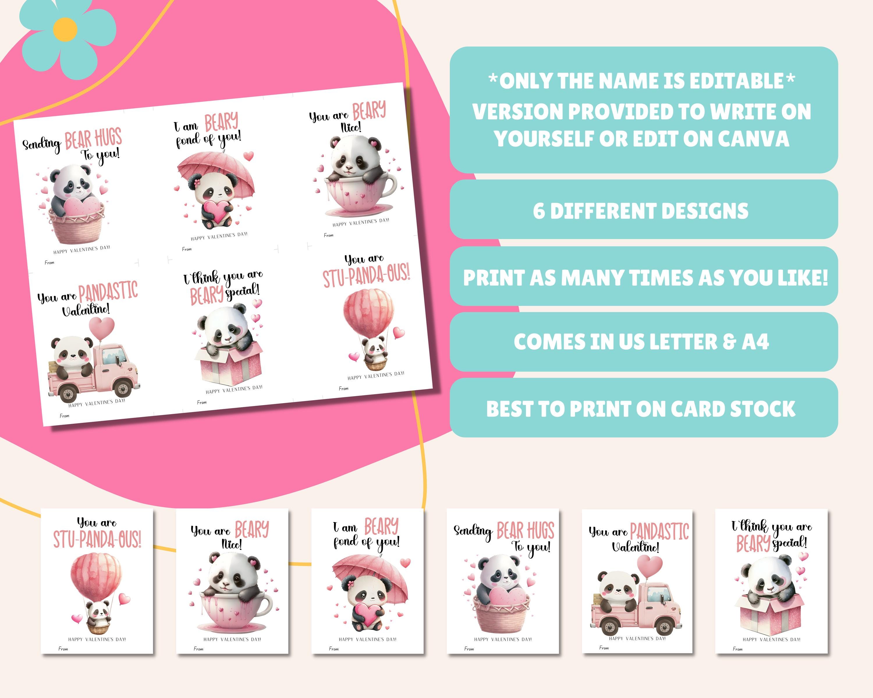 EDITABLE Panda Valentine Cards, Classroom Valentines Day Cards, Kids ...