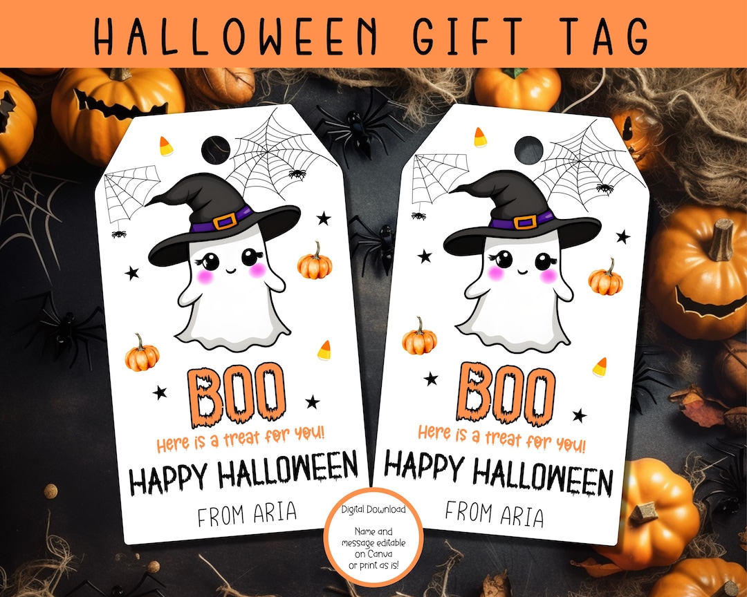 EDITABLE Halloween Gift Tag, Halloween Favor Tag, Trick or Treat Favor ...