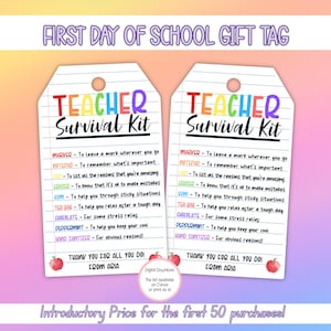 EDITABLE Teacher Survival Kit, First Day of School Gift Tag, Back to ...