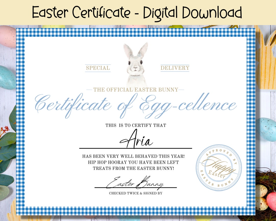 EDITABLE Certificate From Easter Bunny Blue Printable Easter - Etsy