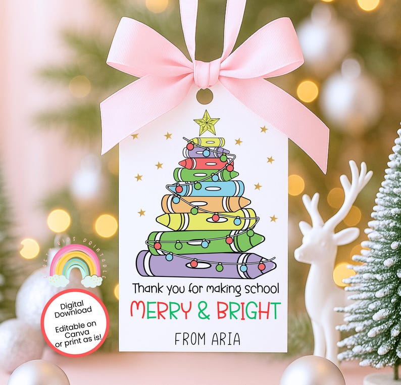 EDITABLE Christmas Teacher Appreciation Gift Tag, Christmas School Gift ...
