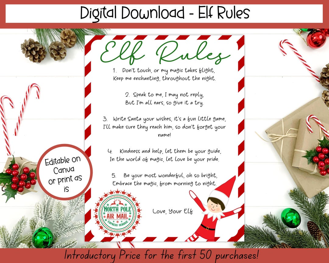 EDITABLE Elf Rules, Elf Magic Rules, Elf Welcome Rules, Elf Arrival ...