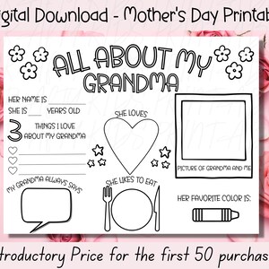 Mother's Day Printable All About My Grandma Mothers Day - Etsy