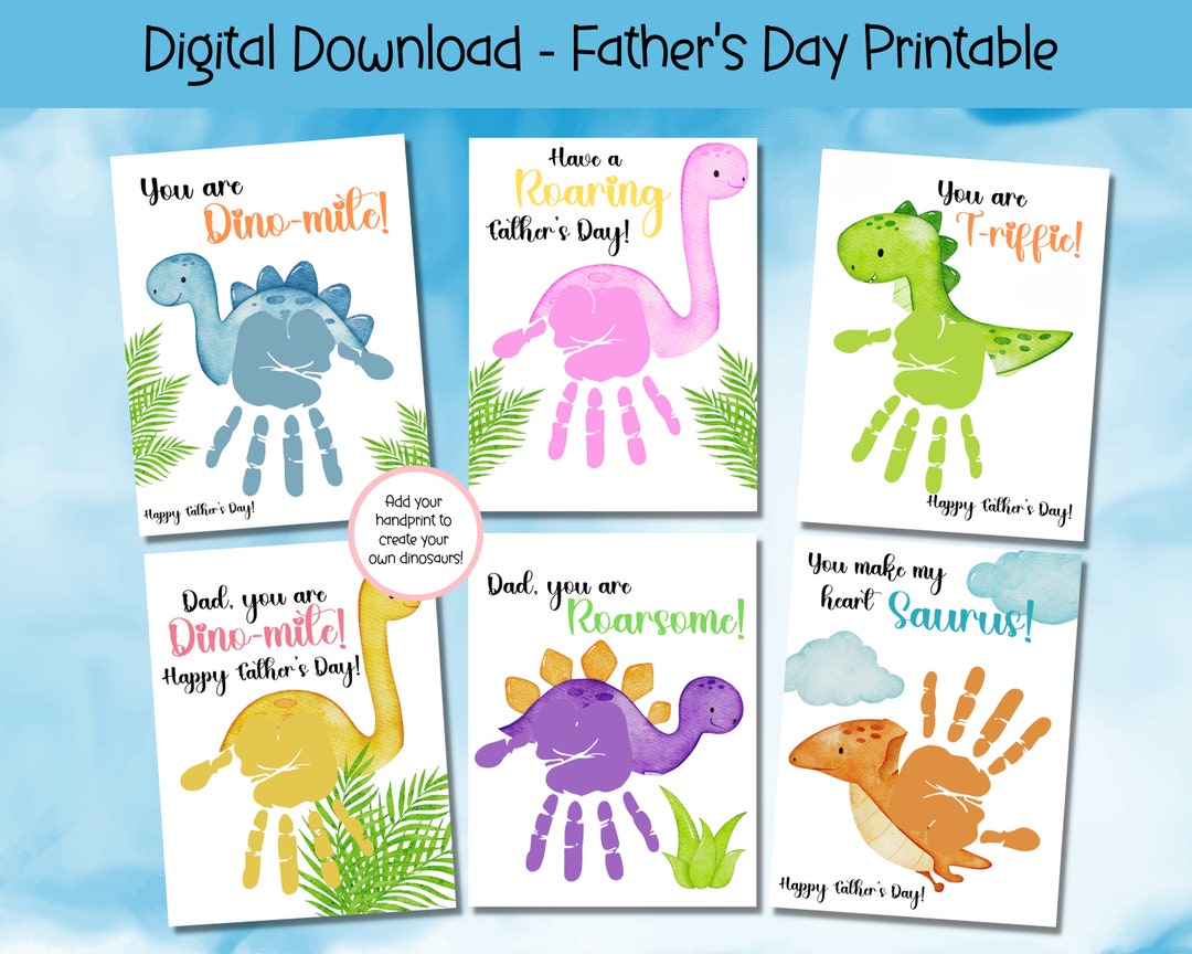 Father's Day Printable, Dinosaur Handprint Art Bundle, Fathers Day Gift ...