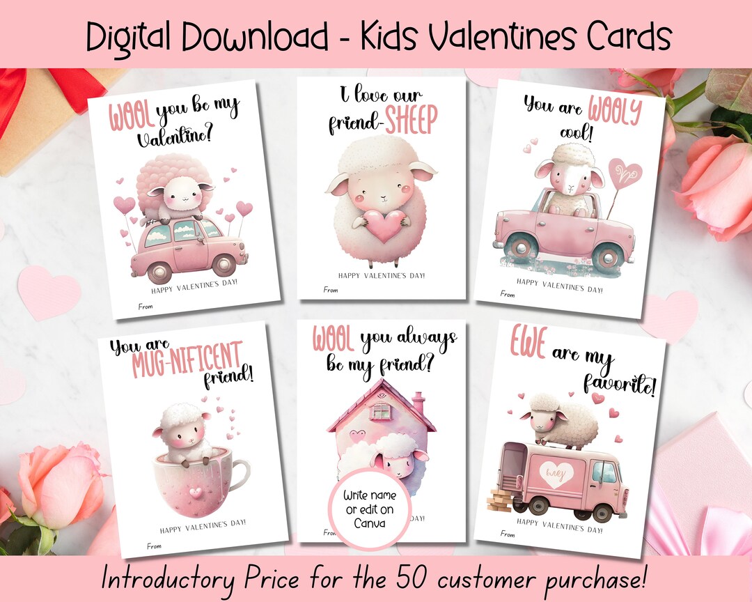 EDITABLE Printable Sheep Valentine Card, Classroom Valentines Day Cards ...