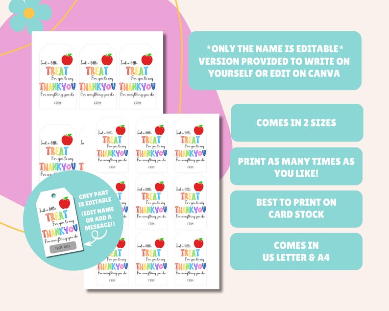 Teacher Appreciation Gift Tag, Editable Staff Appreciation, Teacher ...