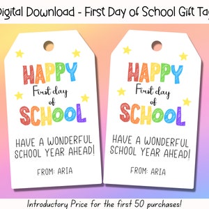 EDITABLE First Day of School Gift Tag, Back to School Gift Tag, Teacher ...