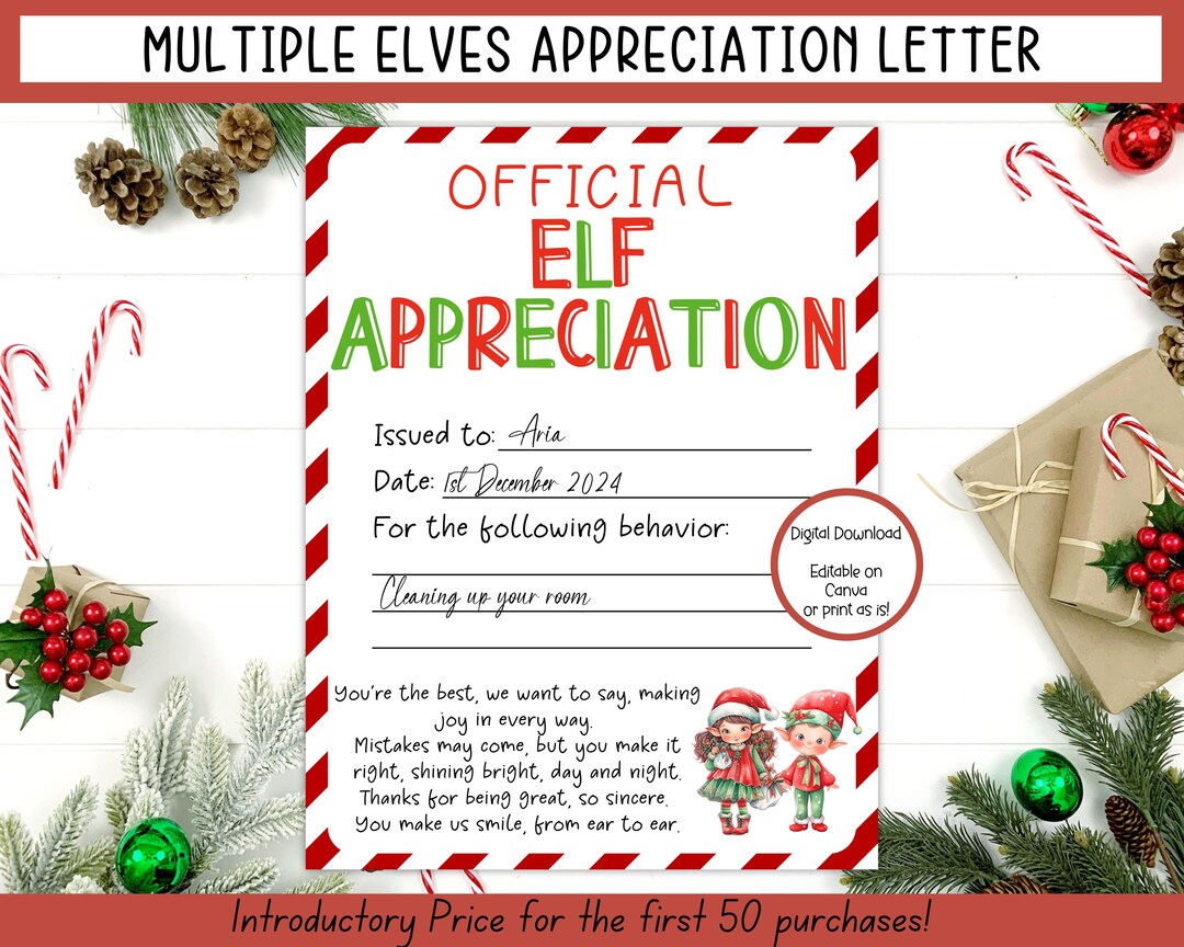EDITABLE Elf Appreciation Letter, Elf Good Behavior Letter, Elf Report ...