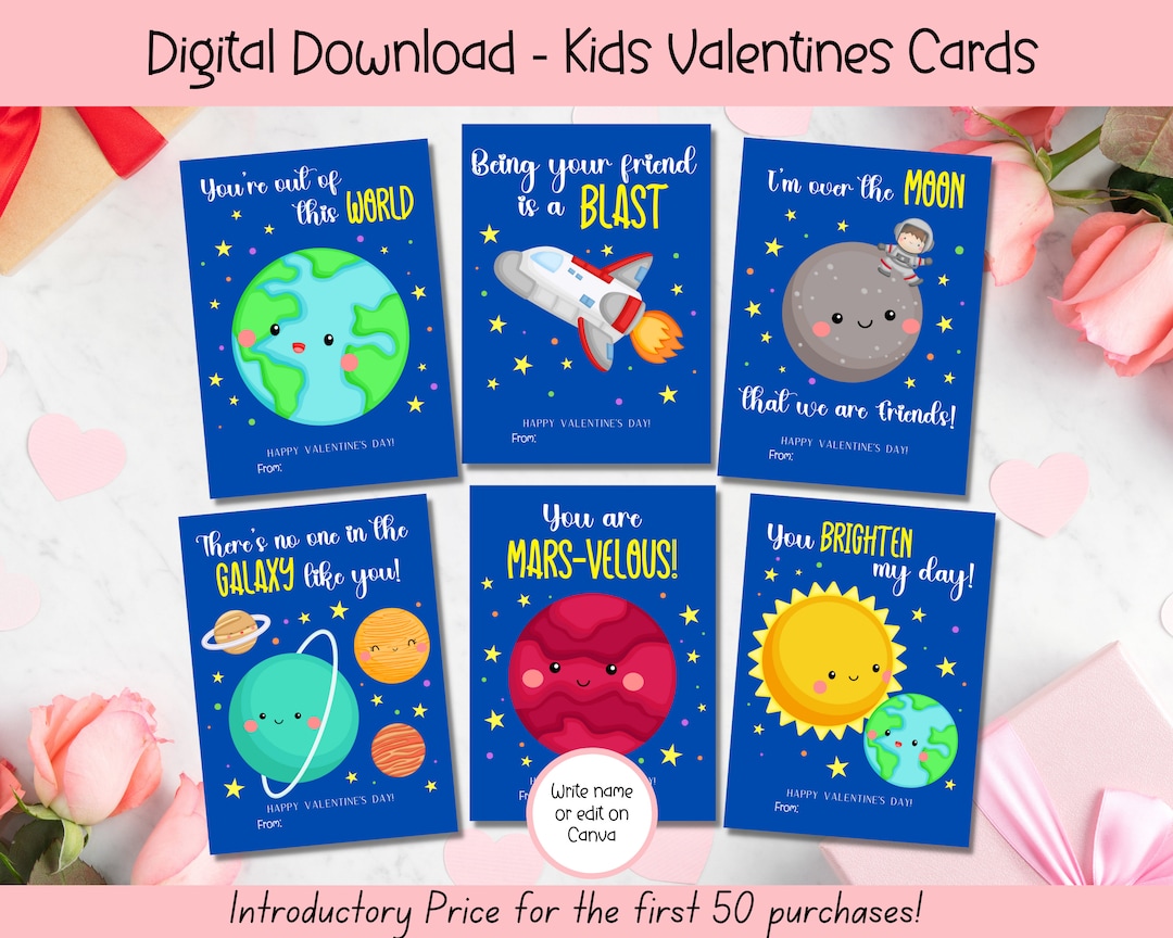 EDITABLE Printable Space Valentine Cards, Classroom Valentines Day ...