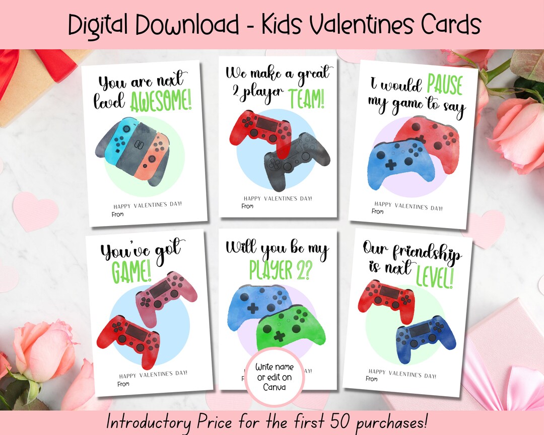 EDITABLE Printable Gamer Valentine Cards, Classroom Valentines Day Card ...