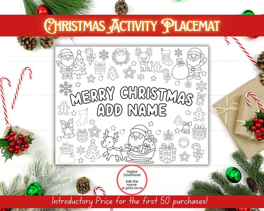 EDITABLE Christmas Activity Placemat Printable, Christmas Coloring ...
