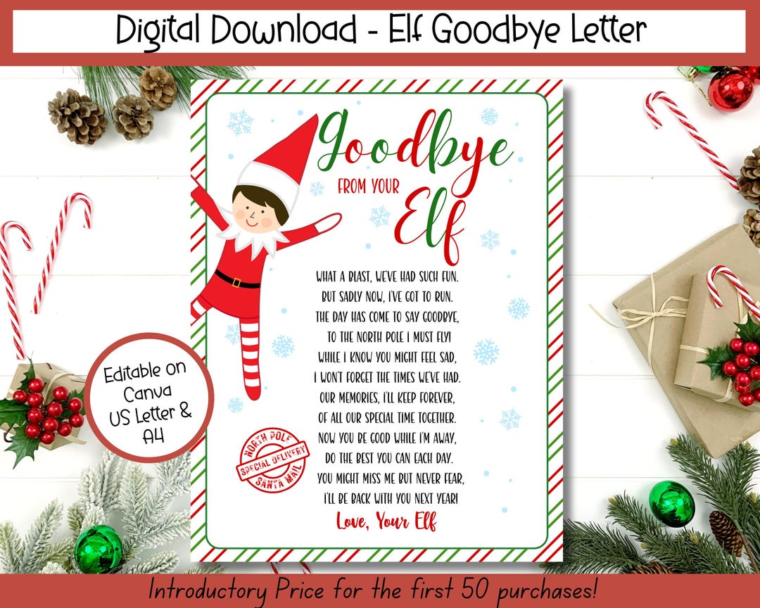 EDITABLE Elf Goodbye Letter, Elf Departure Letter, Elf Farewell Letter ...