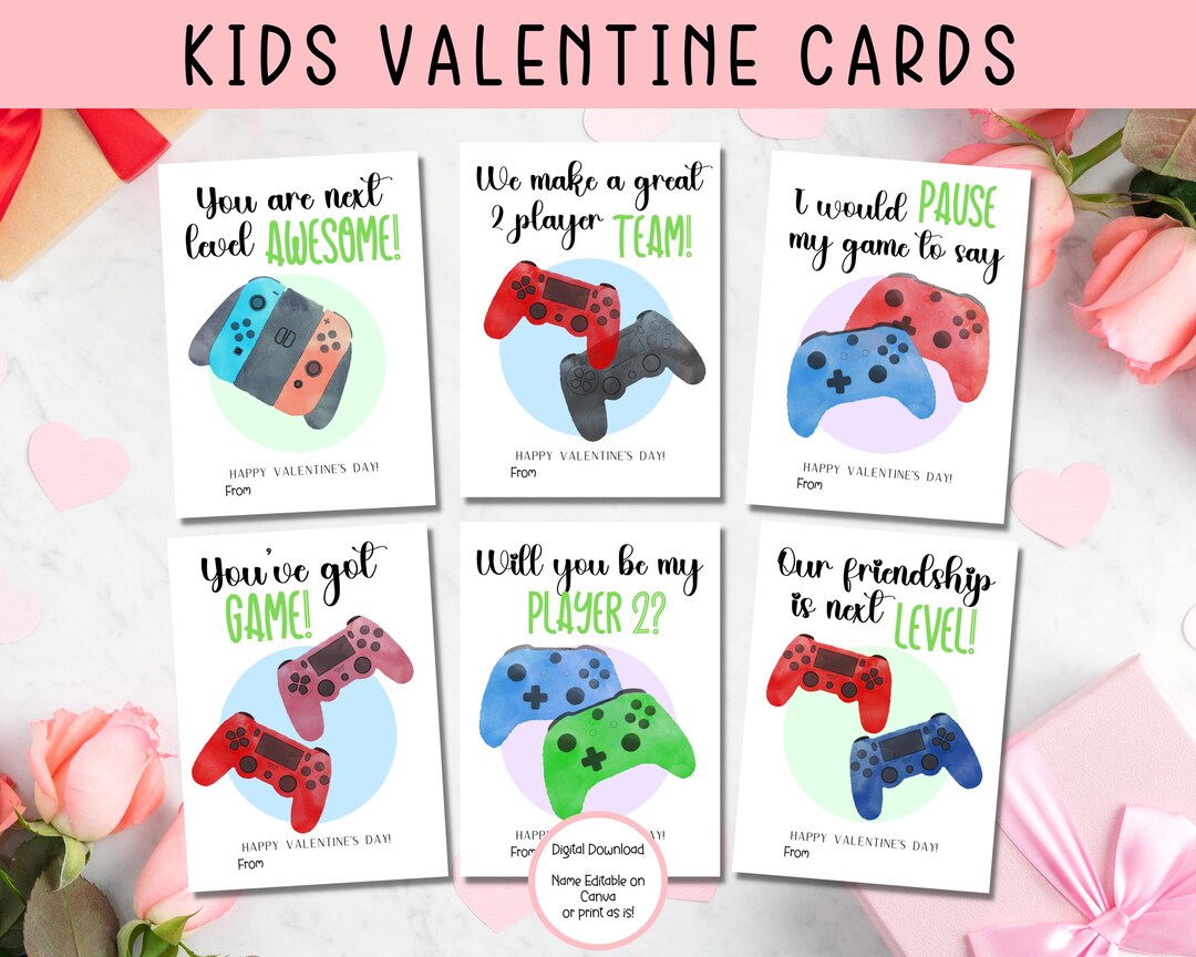 EDITABLE Printable Gamer Valentine Cards, Classroom Valentines Day Card ...