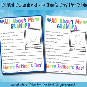 Father's Day Printable, All About My Grandpa, Fathers Day Gift, Card ...
