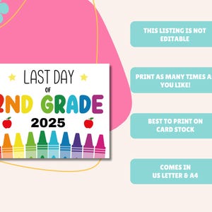 Last Day of 2nd Grade Sign Printable, Last Day of School Board, End of ...