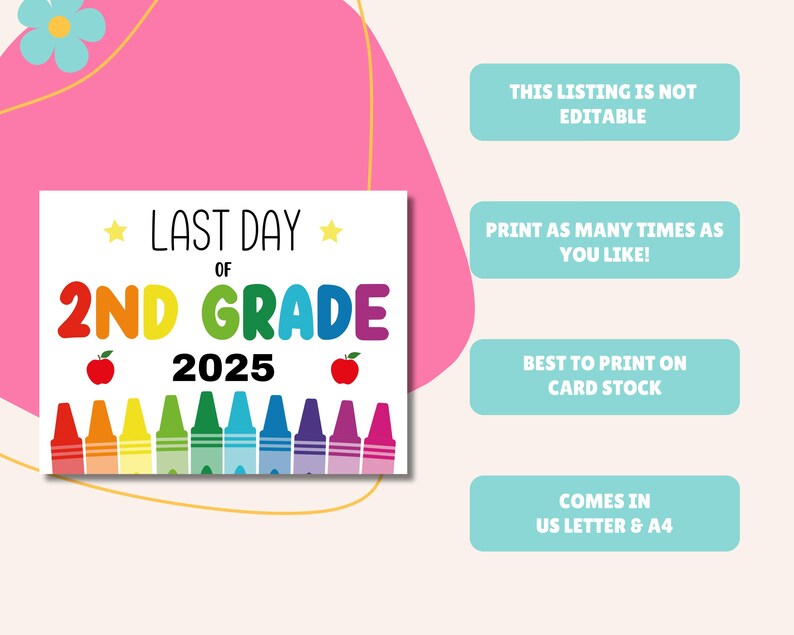 Last Day of 2nd Grade Sign Printable, Last Day of School Board, End of ...