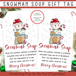 EDITABLE Snowman Soup Tag, Snowman Soup Printable, Hot Chocolate Gift ...