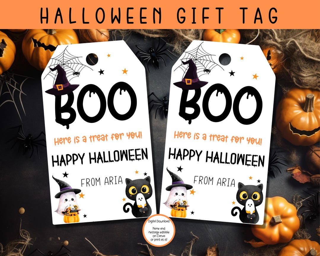 EDITABLE Halloween Gift Tag, Halloween Favor Tag, Trick or Treat Favor ...