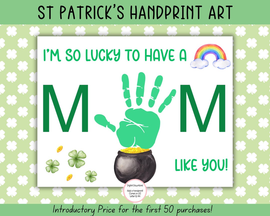 St Patrick's Day Handprint Art for Mom, St Patrick's Day Handprint ...