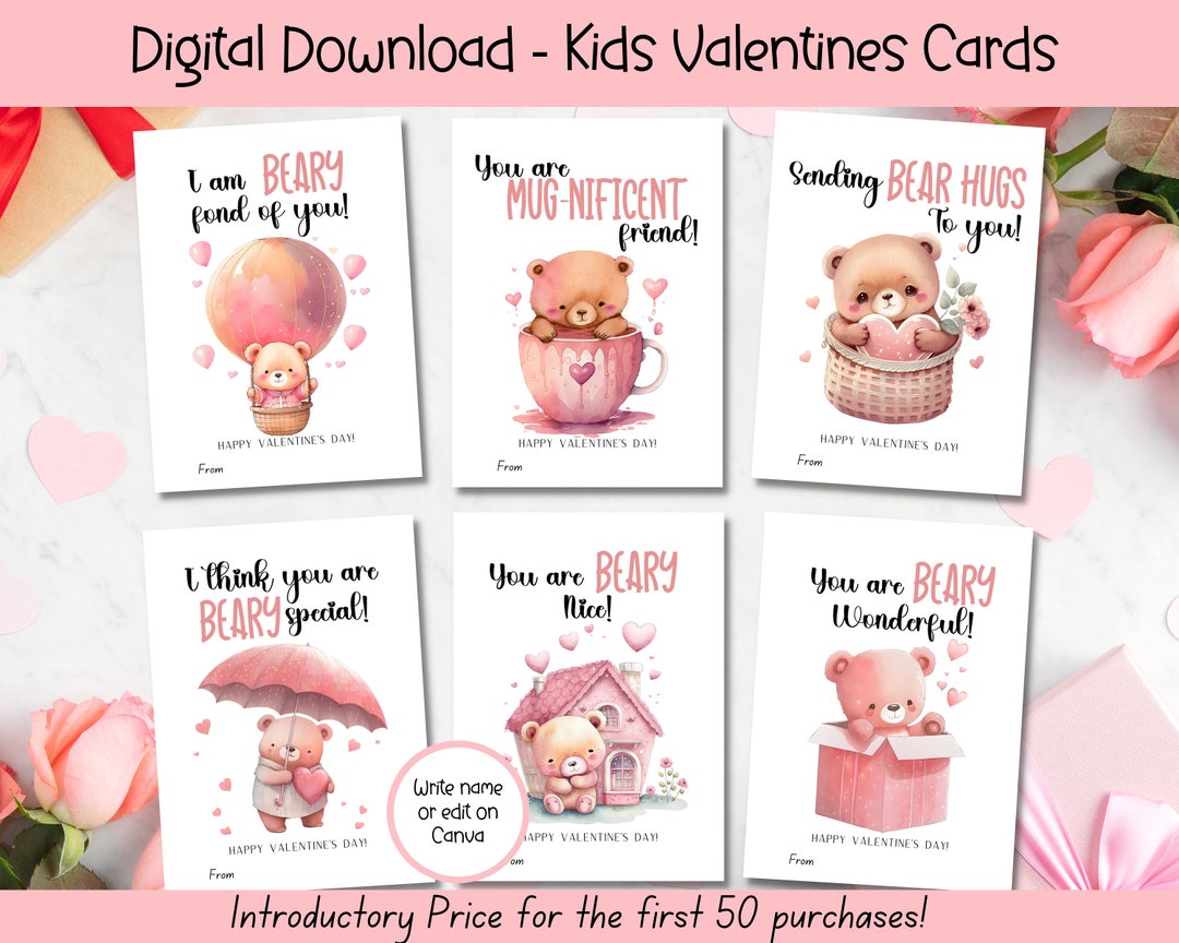 EDITABLE Classroom Valentines Day Cards, Printable Teddy Bear Valentine ...