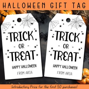 EDITABLE Halloween Gift Tag, Halloween Favor Tag, Trick or Treat Favor ...