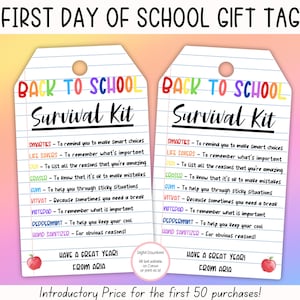 EDITABLE Back to School Survival Kit, First Day of School Gift Tag ...