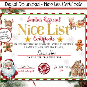 Official Nice List Certificate From Santa, Letter From Santa, Printable ...