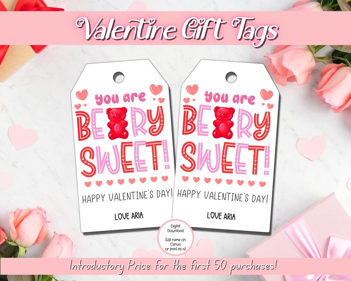 EDITABLE Gummy Bear Valentine Gift Tags, Printable Kids Valentine Tags ...