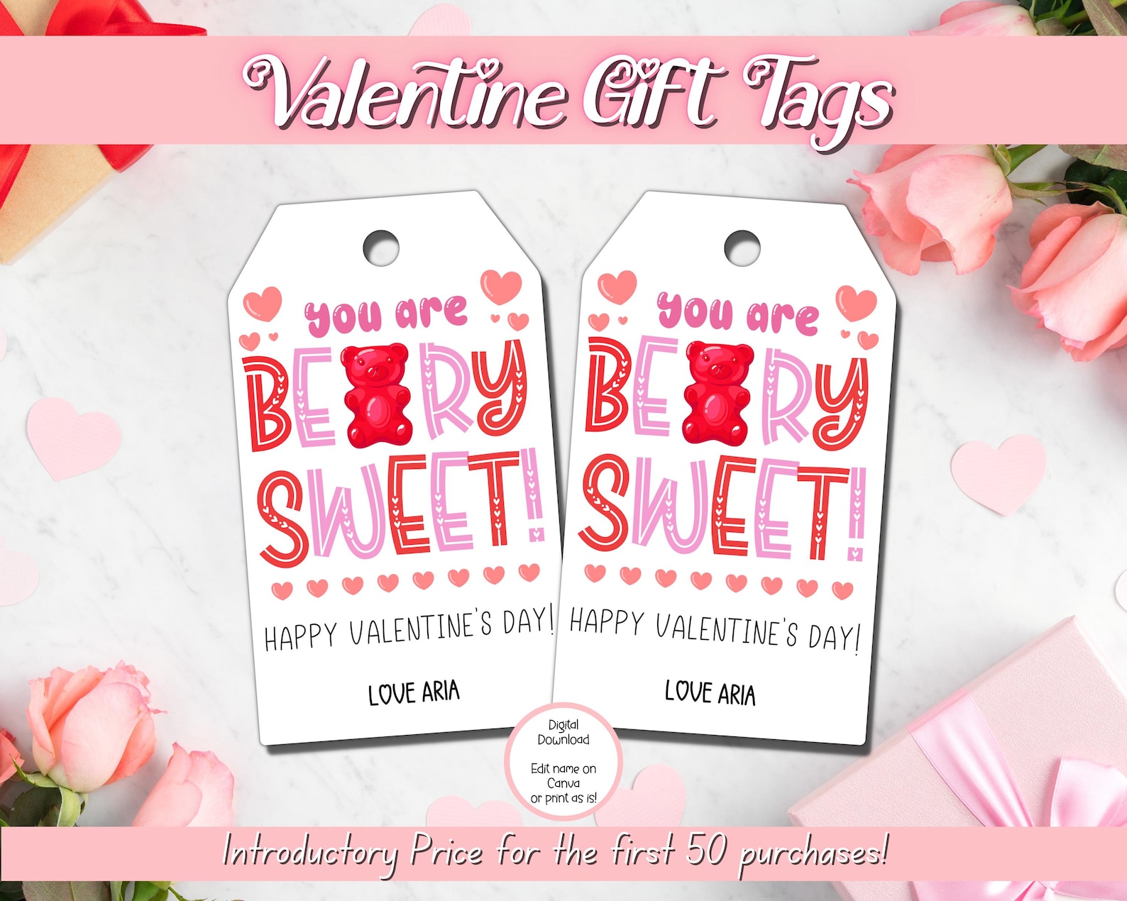 EDITABLE Gummy Bear Valentine Gift Tags, Printable Kids Valentine Tags ...