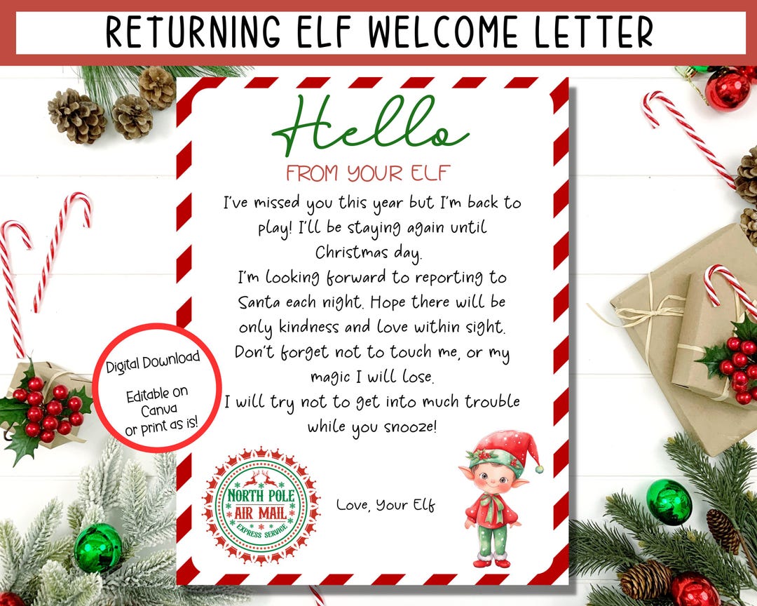 EDITABLE Elf Welcome Letter, Elf Arrival Letter, I'm Back Letter From ...
