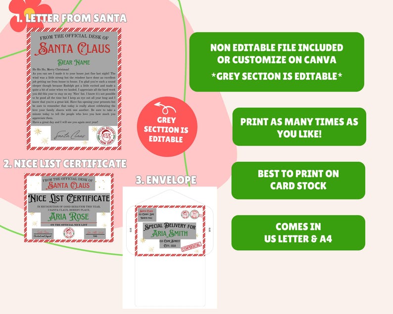 EDITABLE Letter From Santa Template, Nice List Certificate, Santa ...