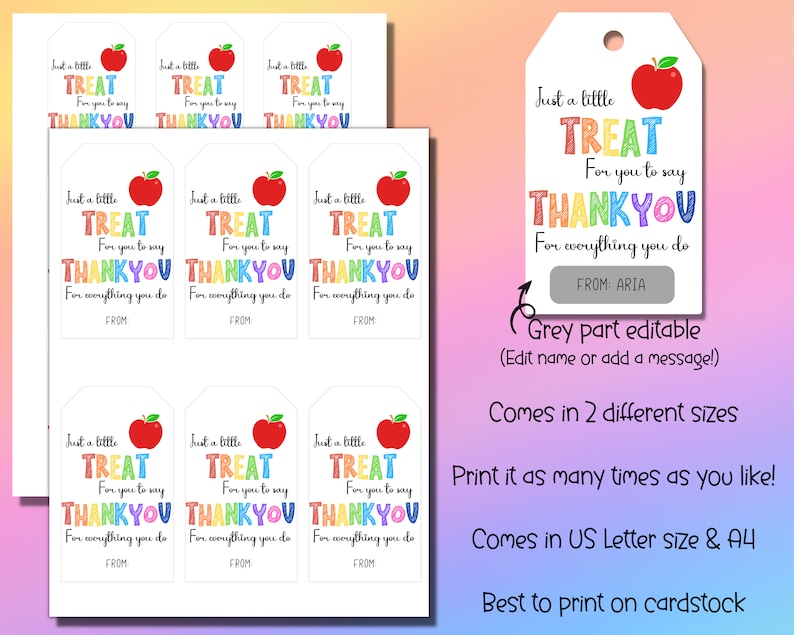 Teacher Appreciation Gift Tag, Staff Appreciation Gift Tag, Teacher ...