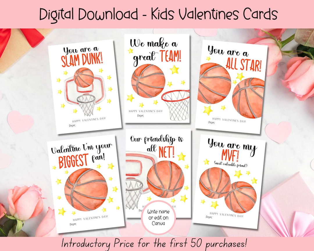 EDITABLE Printable Basketball Valentine Cards, Classroom Valentines Day ...