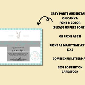 EDITABLE Certificate From Easter Bunny, Blue Printable Easter Bunny ...
